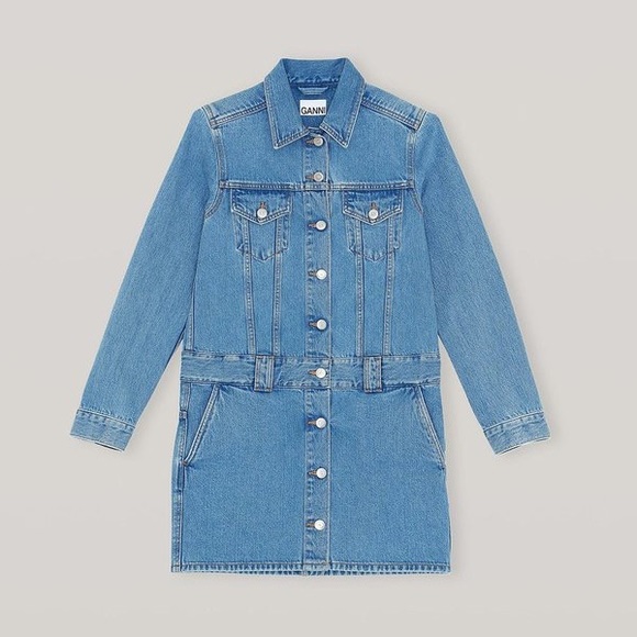Ganni | Dresses | Ganni Denim Mini Shirt Dress Jacket Brand New W Tags ...